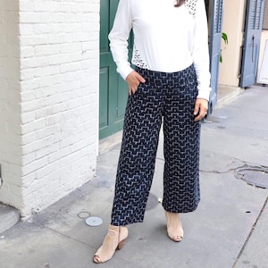 Black & White Wide Leg Cotton Pants With Pockets, Crop Pants, Fair ...