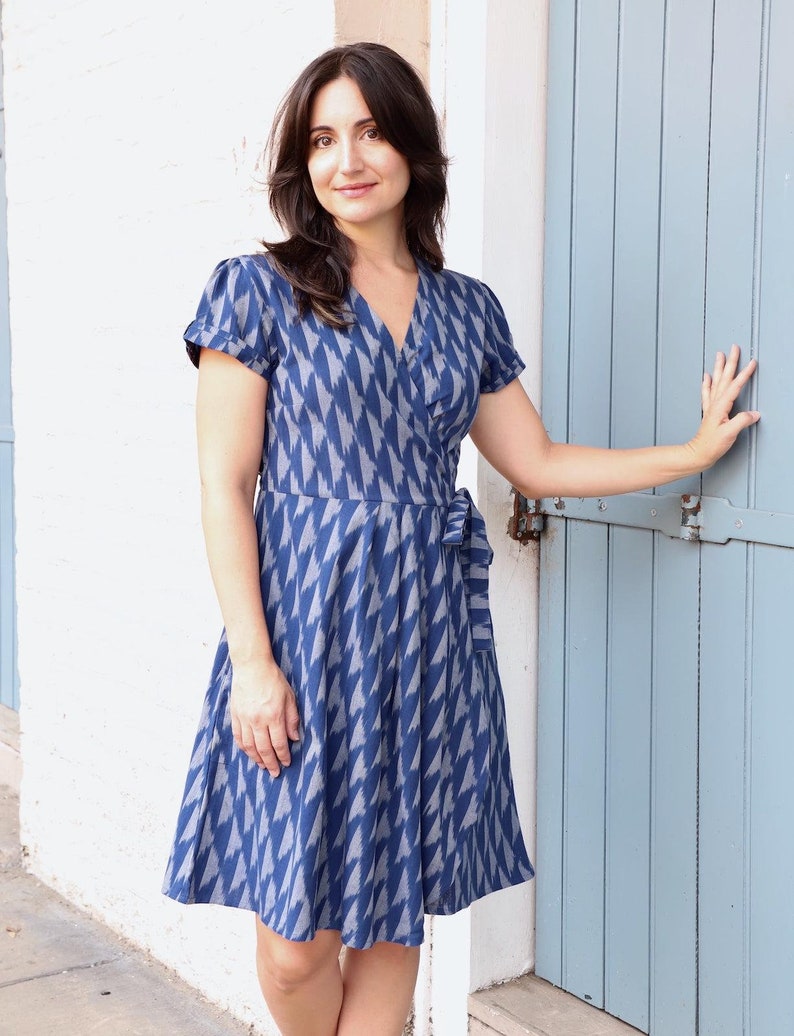 Blue & White Cotton Wrap Dress, Ikat Dress, Fair Trade, Handmade ...