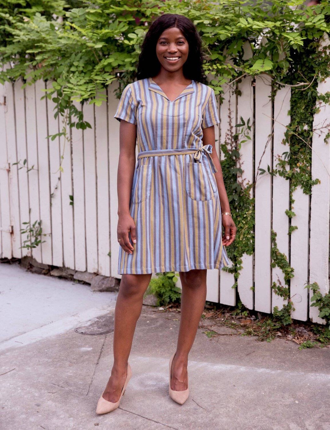 Striped Retro Fit & Flare Cotton Dress: Fair Trade Handmade - Etsy