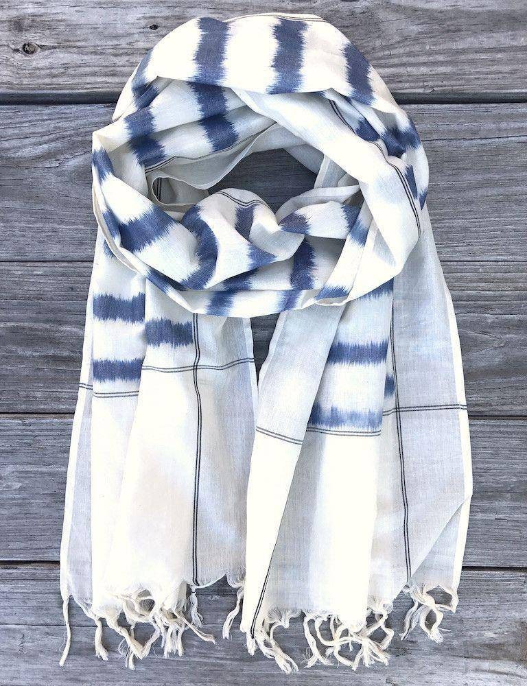 Blue & White Handmade Striped Cotton Scarf With Tassels: Perfect Gift ...