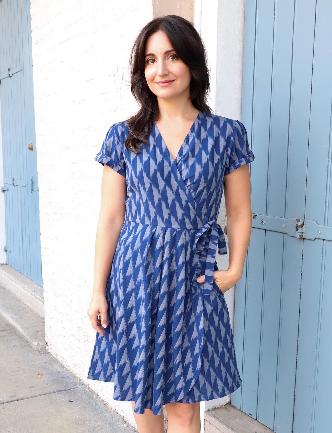 Blue & White Cotton Wrap Dress, Ikat Dress, Fair Trade, Handmade ...