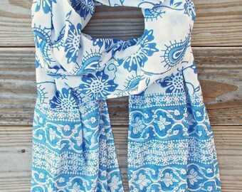 Blue & White Cotton Boho Geometric Scarf: Perfect Gift for Her | Etsy