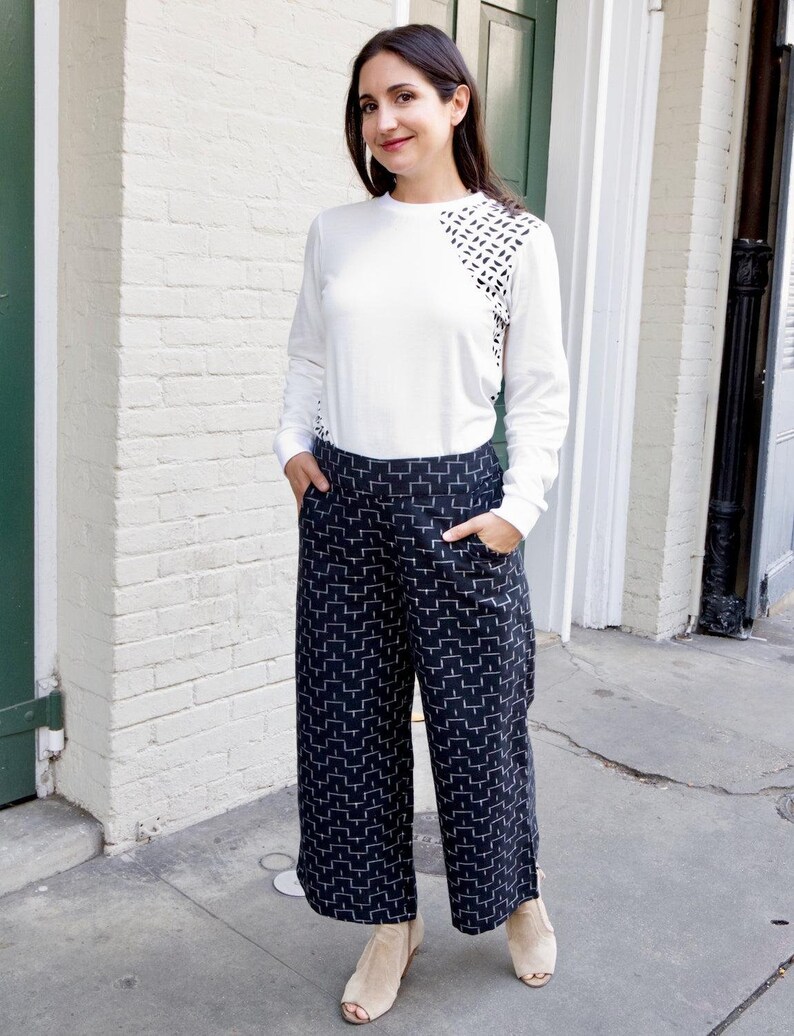 Black & White Wide Leg Cotton Pants With Pockets, Crop Pants, Fair ...