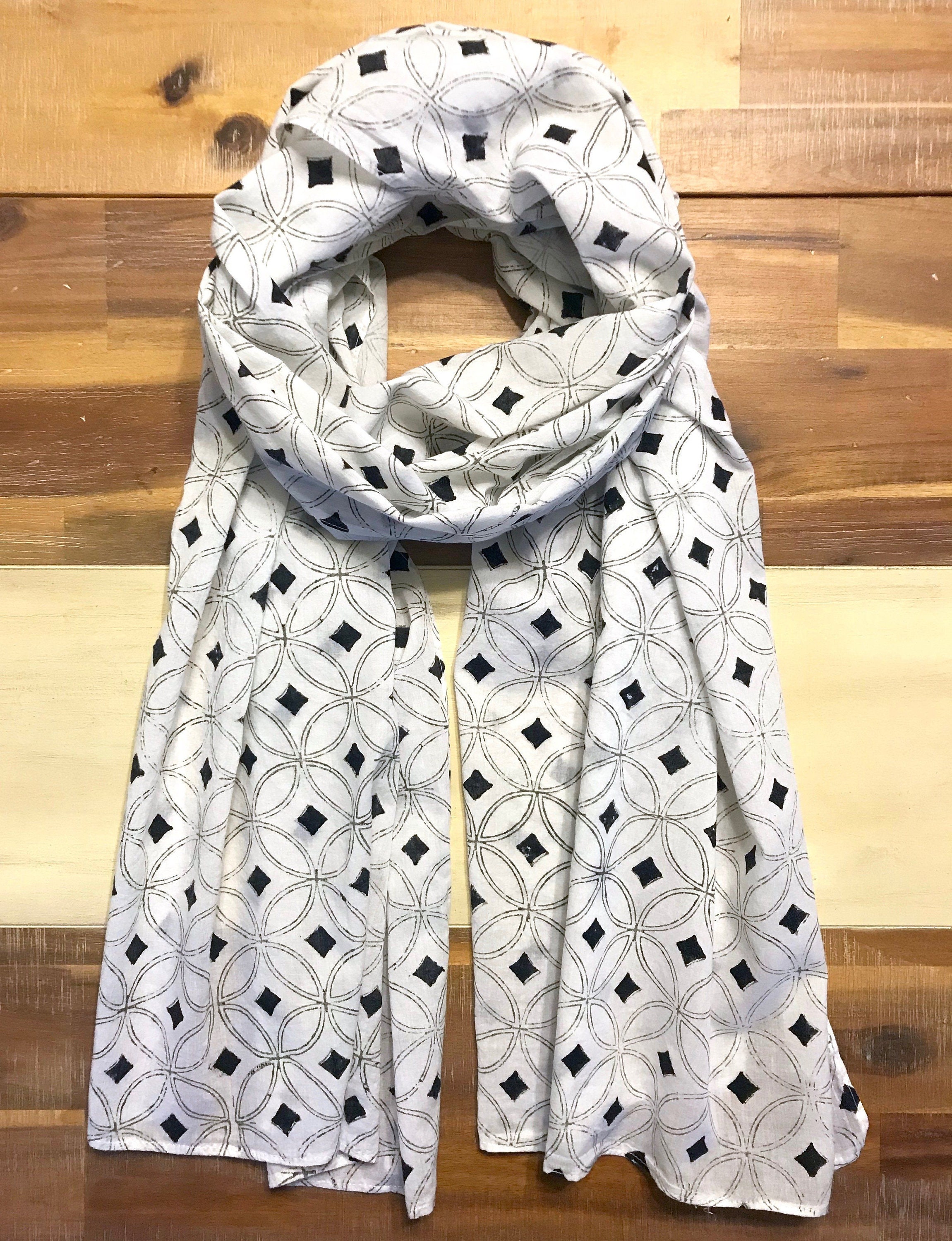 Black and White Diamond Geometric Print Cotton Scarf Perfect | Etsy