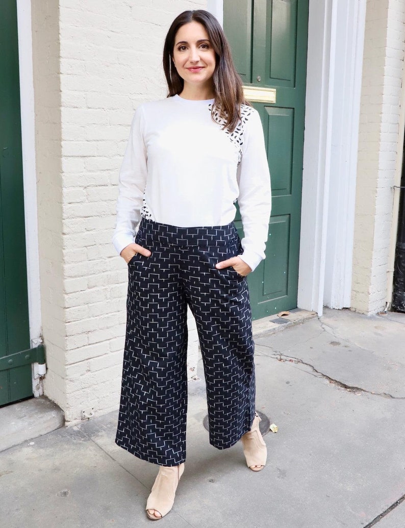 Black & White Wide Leg Cotton Pants With Pockets, Crop Pants, Fair ...