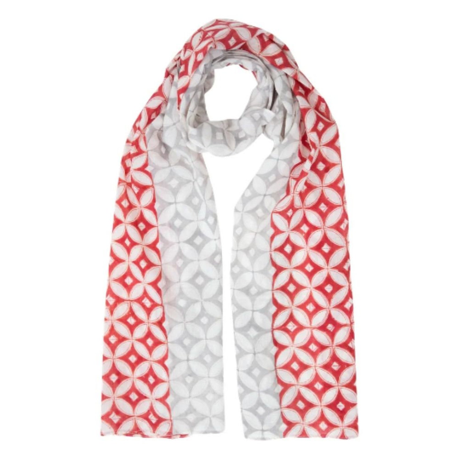 Red and Grey Geometric Diamond Print Cotton Scarf Perfect - Etsy