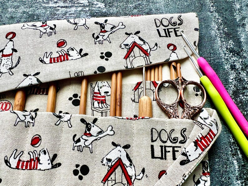 Dog Crochet Needle Roll Dogs Life Funny Good Boy Dpn Furls Needle ...