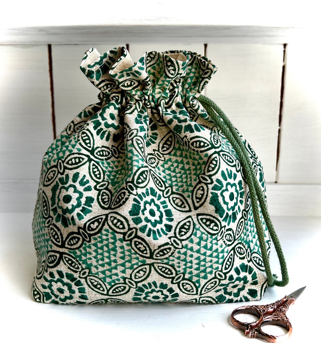 DRAWSTRING PROJECT BAG Retro 60’s Festival Style / Malachite With 3 ...