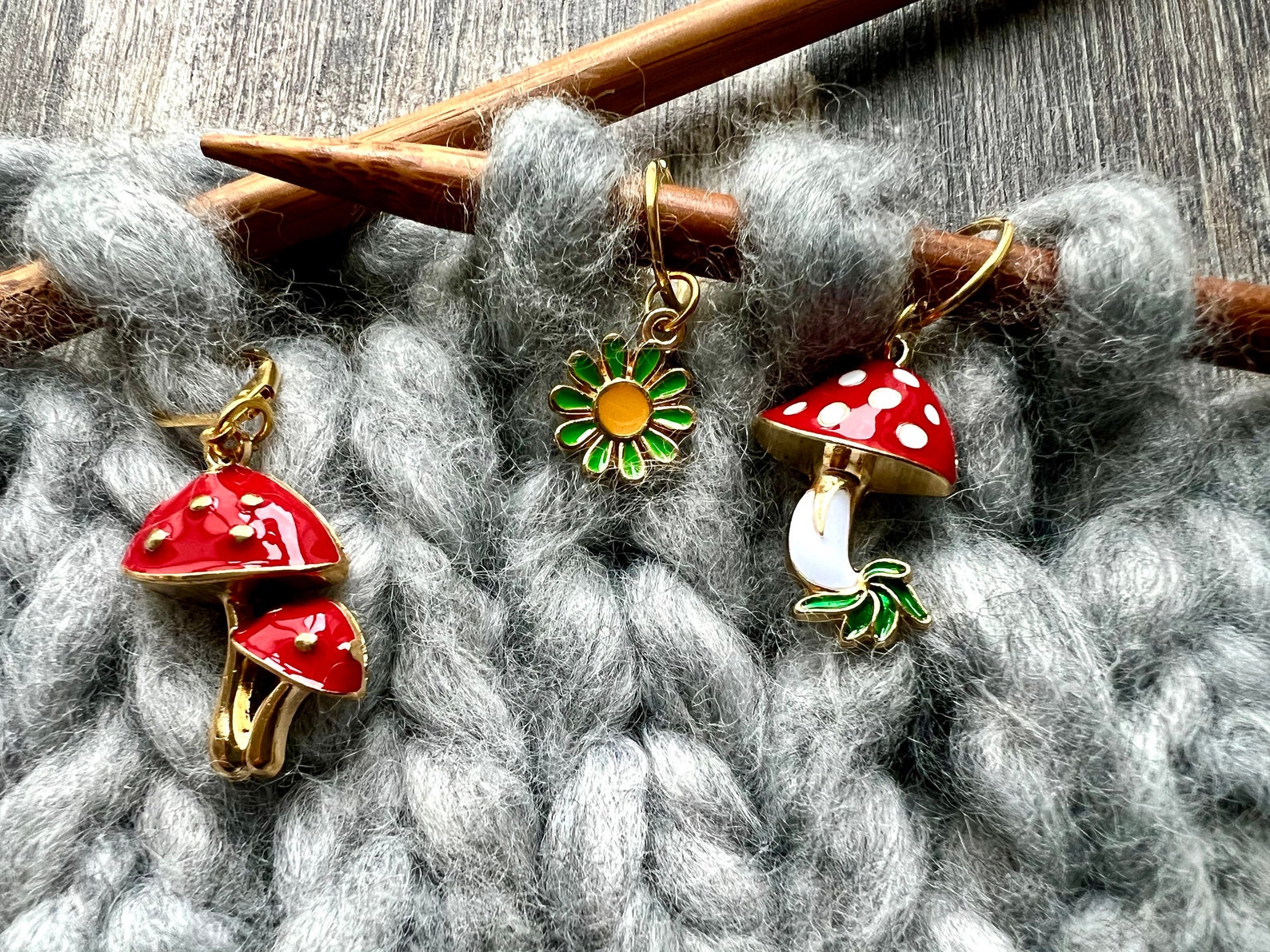 STITCH MARKERS Toadstool Mushroom Floral Theme Select Design and Finish ...