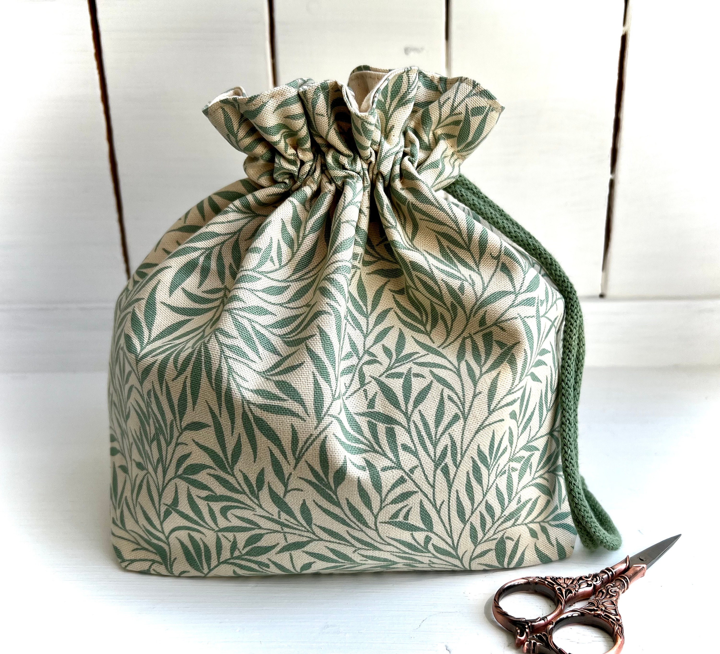 DRAWSTRING PROJECT BAG Retro Style Green Leaves Sock Sack - Etsy UK