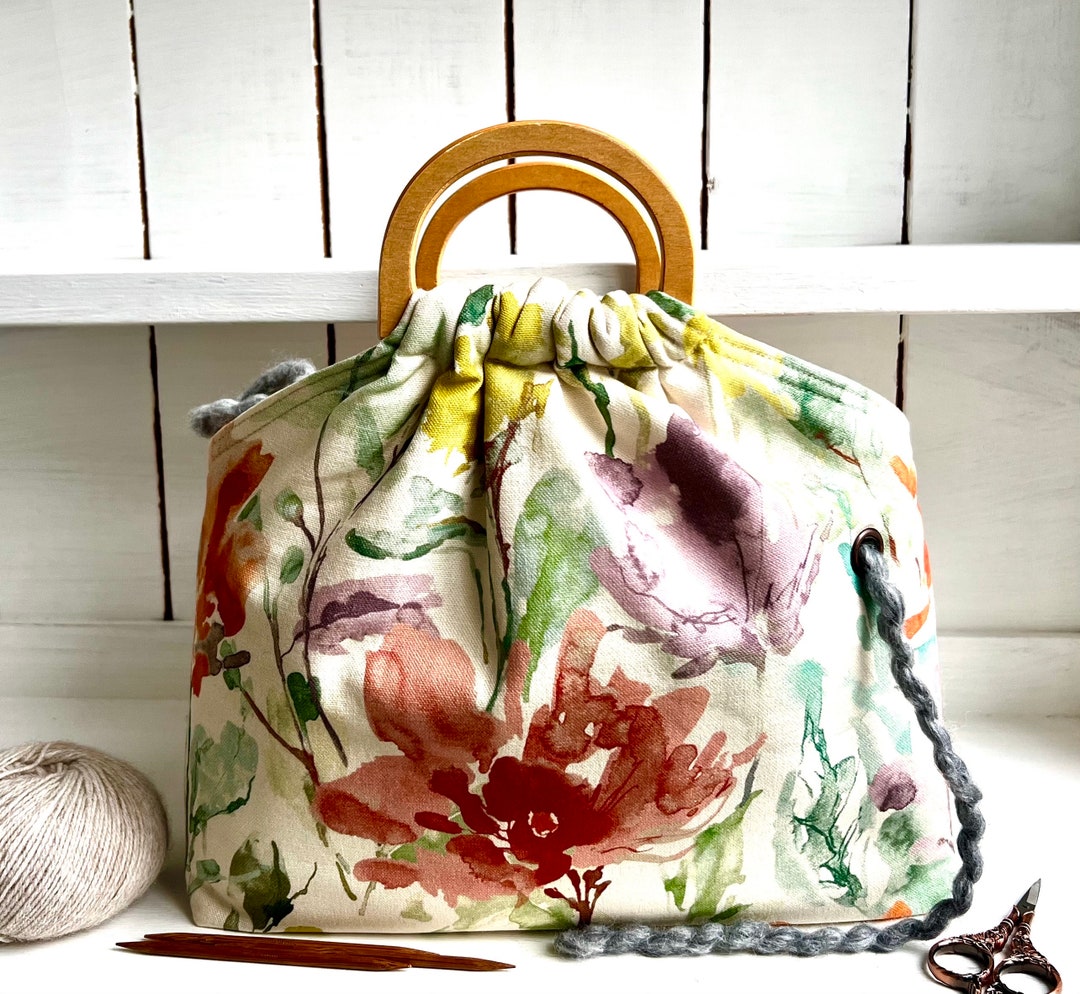 CRAFT PROJECT BAG With Wooden Handles / Large Project Bag / Watercolour ...