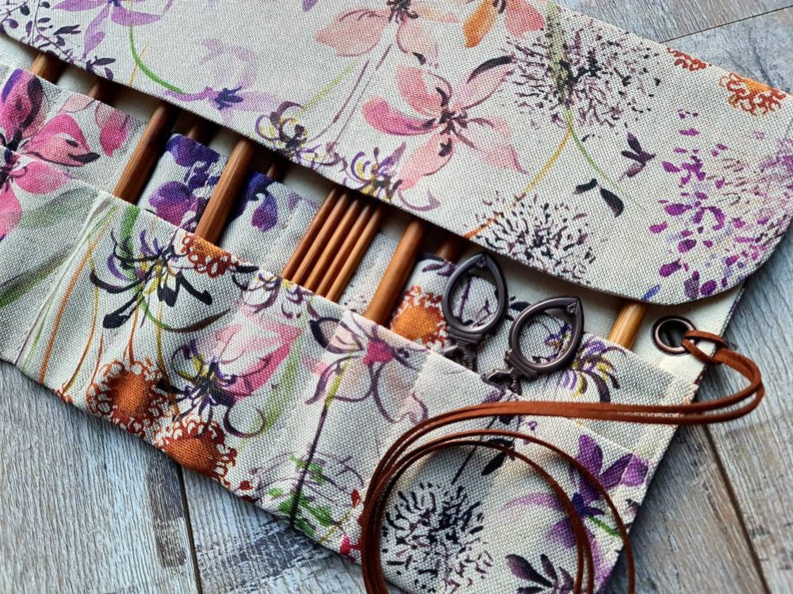 CROCHET or DPN HOLDER Knitting Needle Case Roll Meadow Floral - Etsy