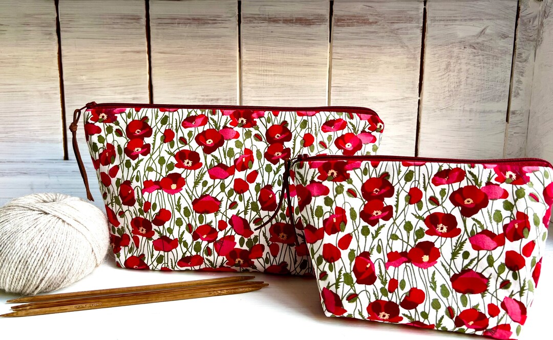 POPPY ZIP BAG Notion Zip Pouch Knitting Crochet Hook Needle Case Select ...