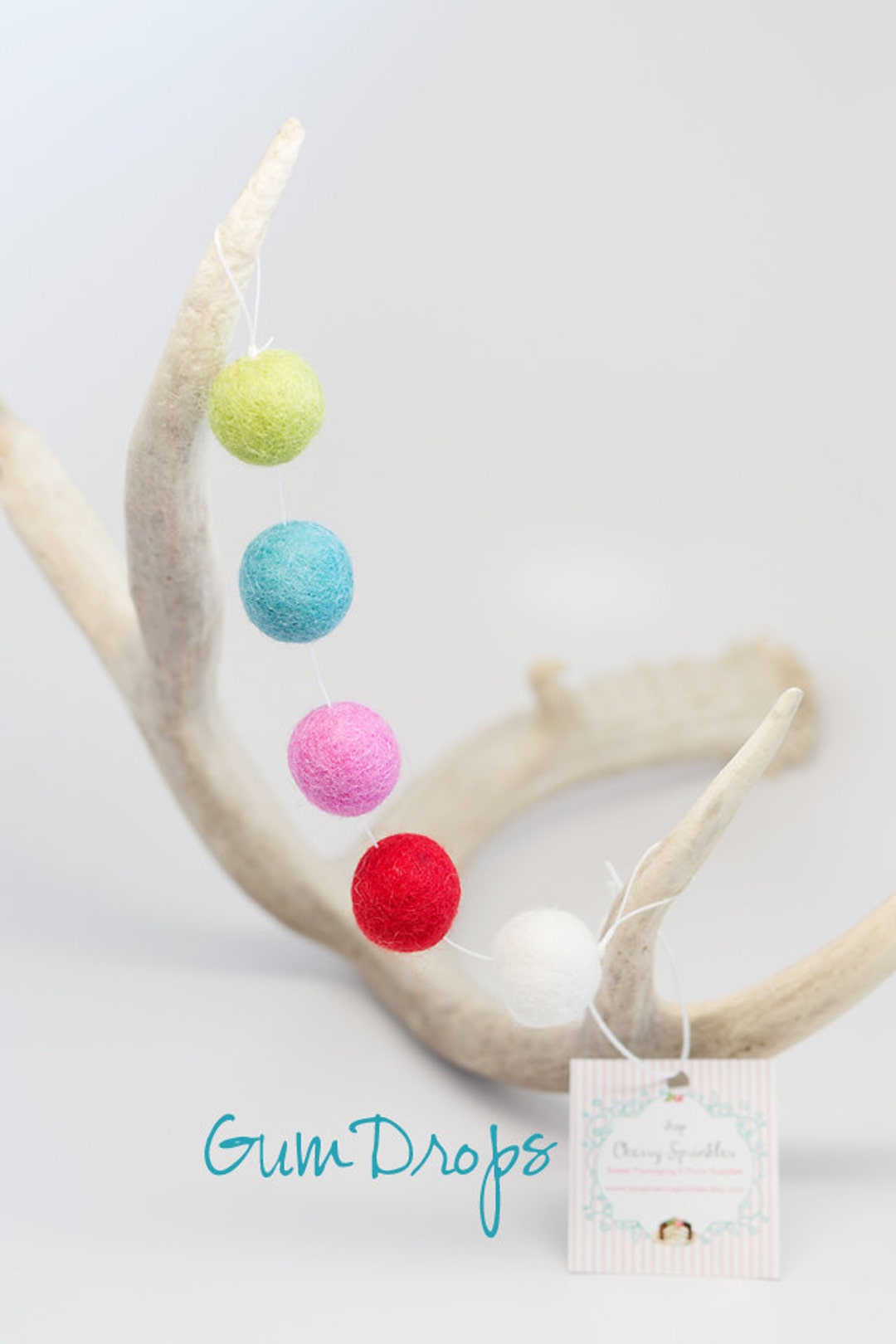 GUMDROPS Whimsical Garland -2cm 100% Wool Felt Balls -wool Balls Pom ...