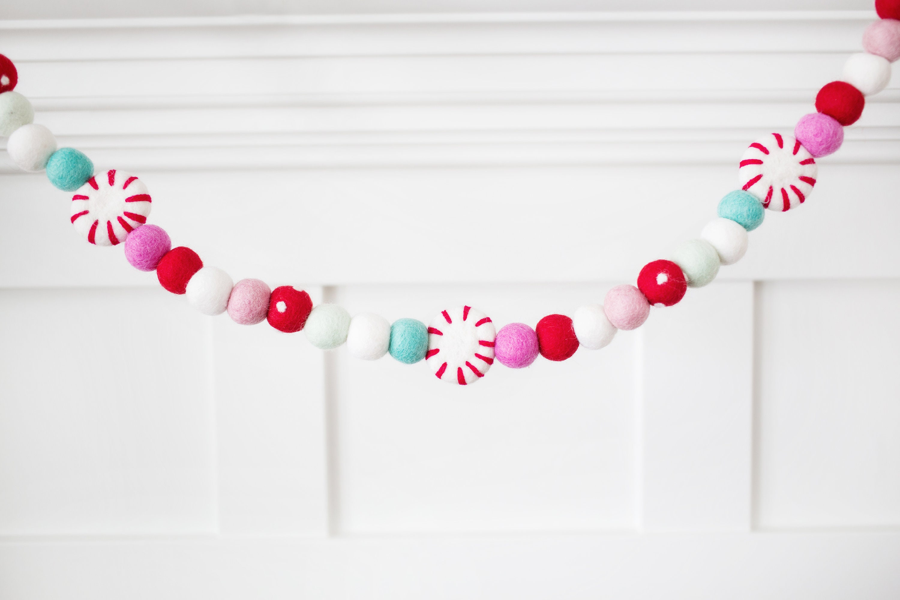 Felt Peppermint Patty Garland red Mint & Pink Christmas | Etsy