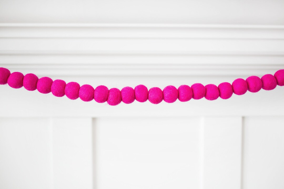 Hot Pink Valentines Garland -pink Felt Ball Garland -hot Pink Felt ...