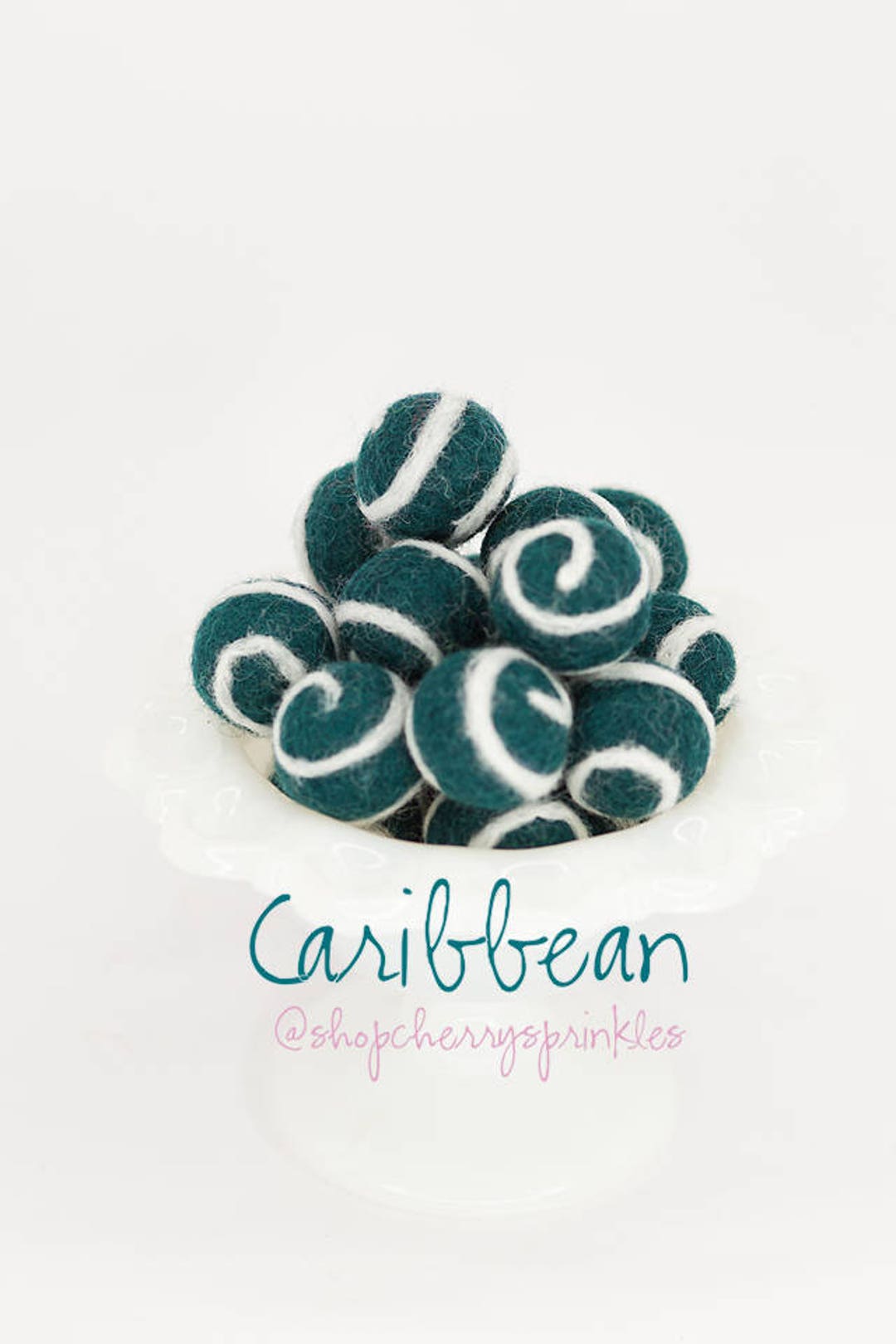 Caribbean Teal Swirl Felt Balls: 100% Wool Poms - Etsy