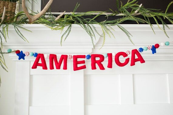 America red White & Blue Felted Letter Garland felt Letters | Etsy