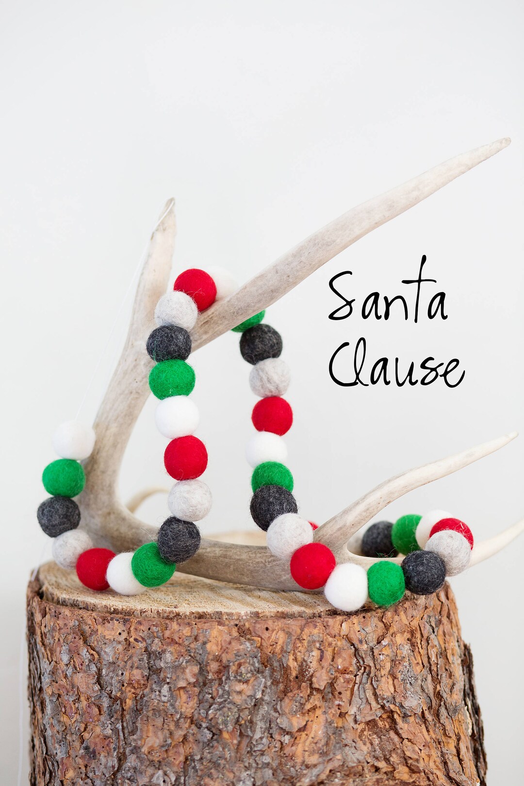 Santa Clause Felt Ball Garland: Red, Charcoal, Green, White - Etsy