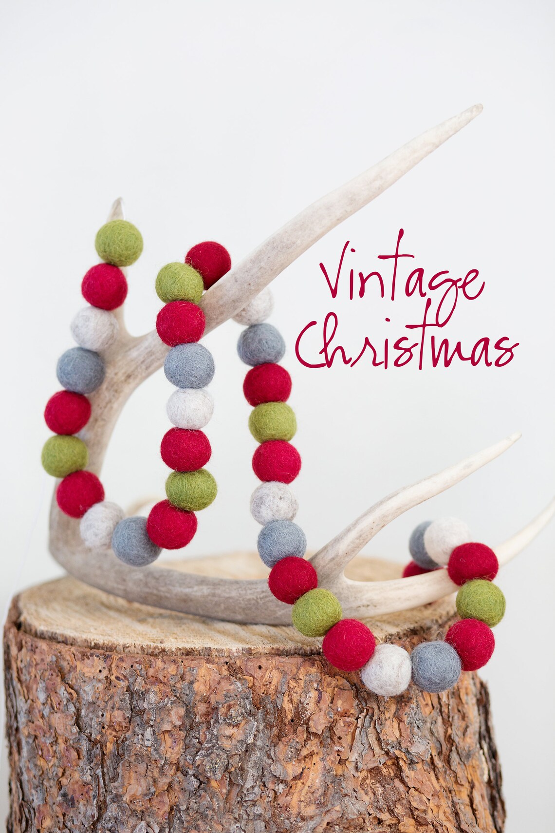 Vintage Christmas Garland rustic Garland red Gray Olive - Etsy