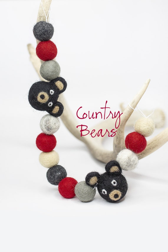 Country Bears Felt Bear Garland Rustic Christmas garland | Etsy