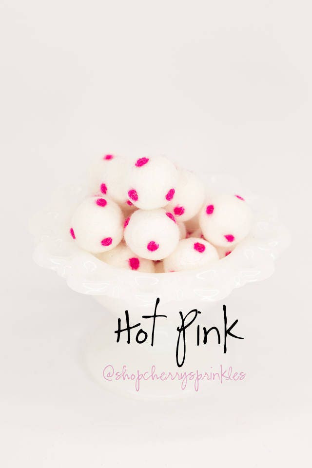 Hot Pink Polkadot Felt Balls 2CM 100% Wool Felt Poms Pink | Etsy