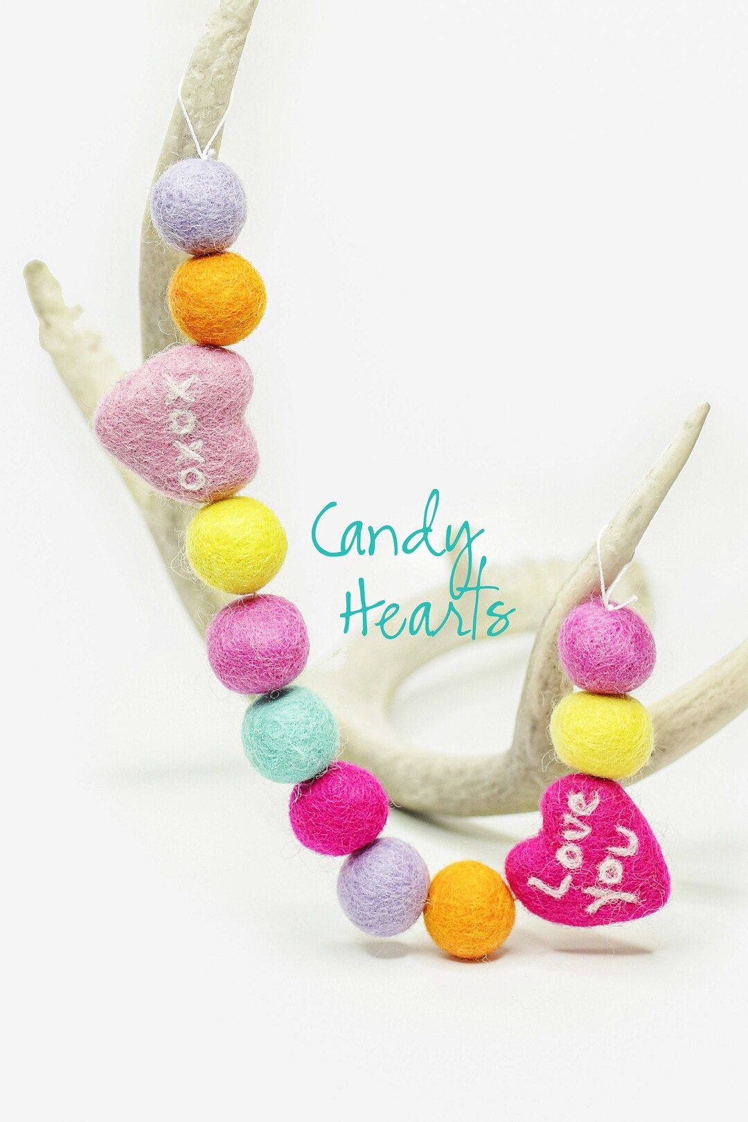 Candy Hearts Garland | Valentine's Day Garland | Felt Hearts | Heart ...