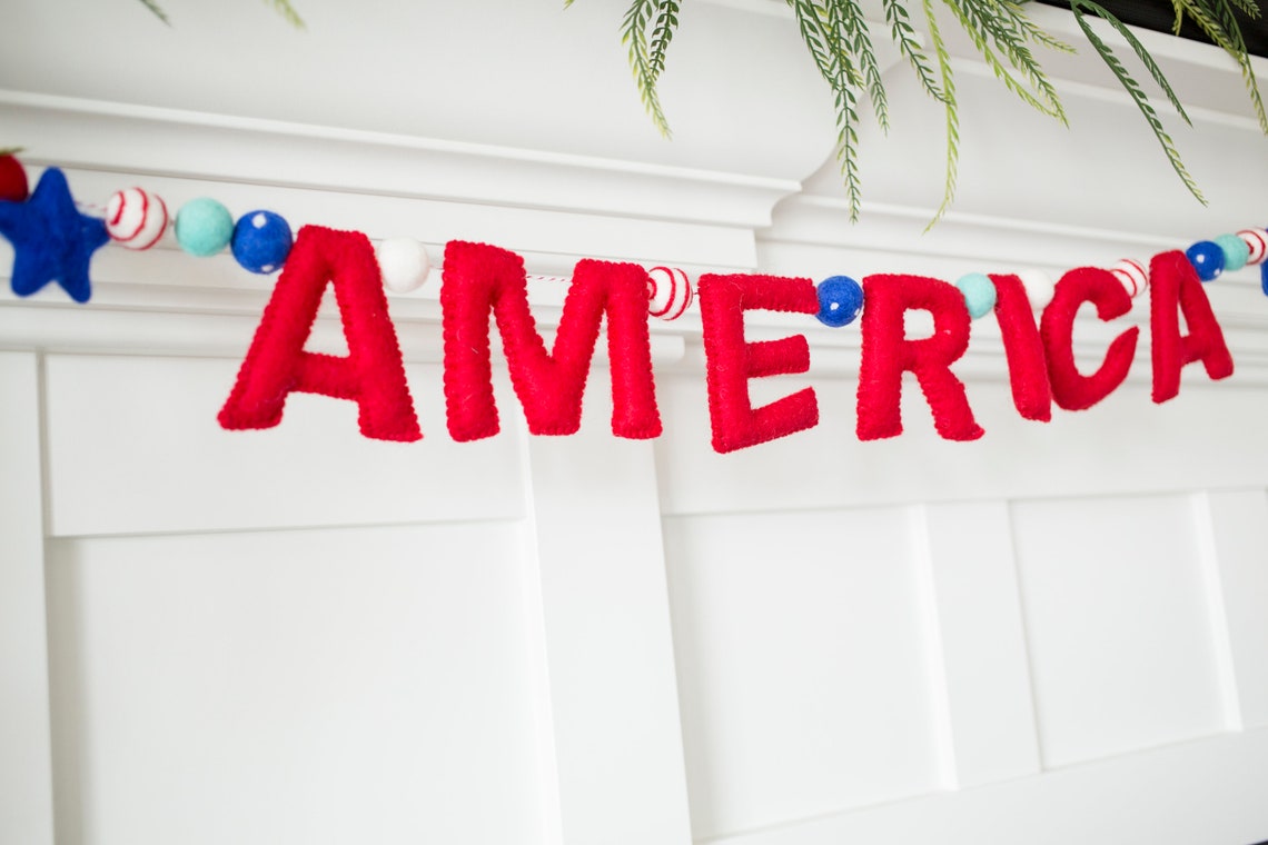 America red White & Blue Felted Letter Garland felt Letters | Etsy