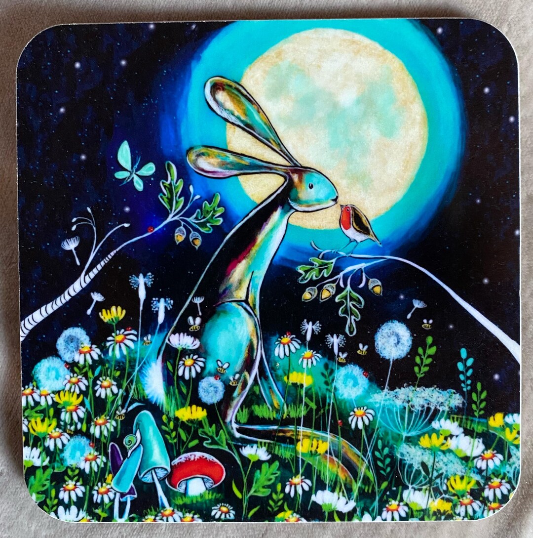 Coaster With Hare and a Robin. Under the Moon Surrounded by Wild ...