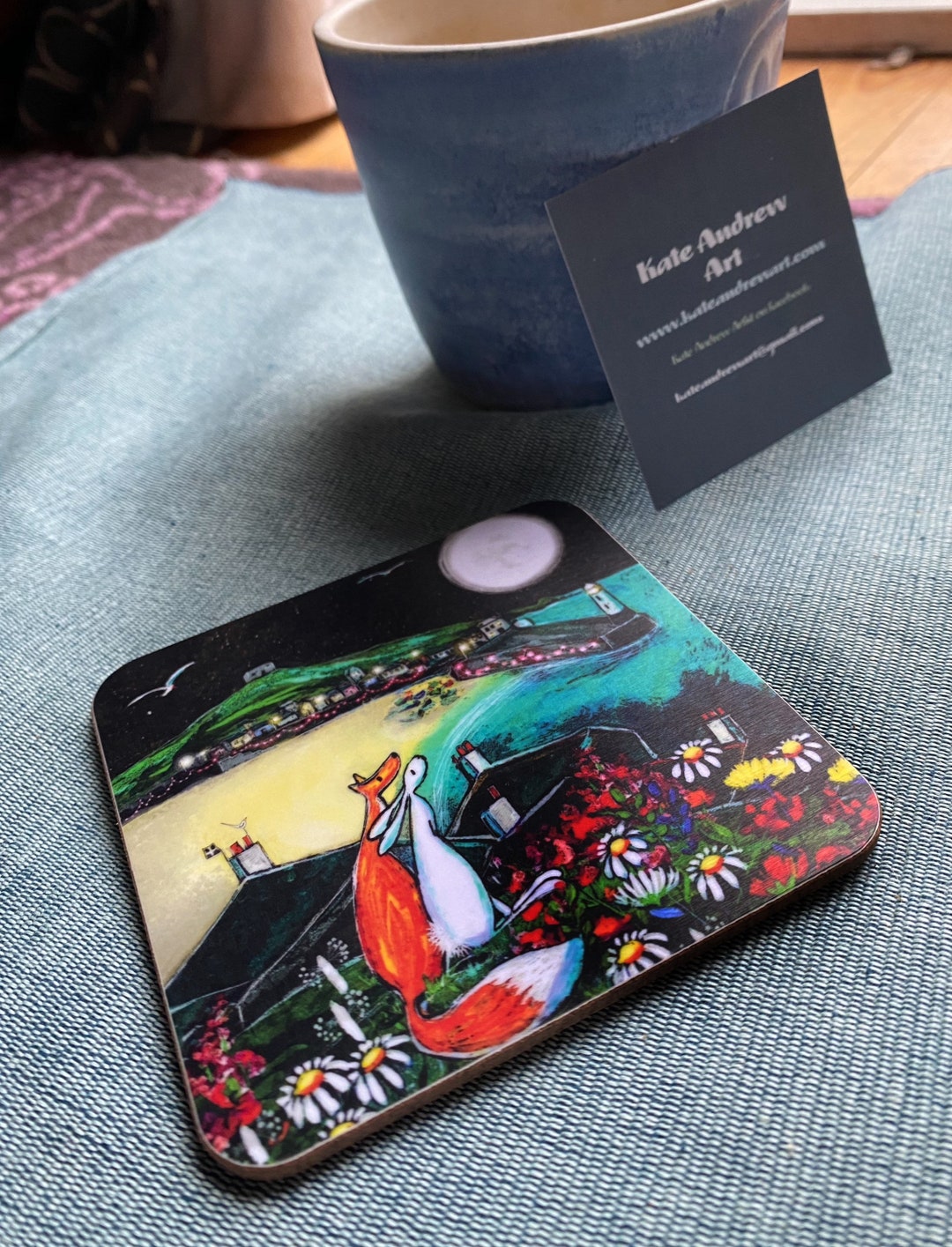 FOX COASTER With Hare Looking Over St Ives Cornwall. Uk Made - Etsy