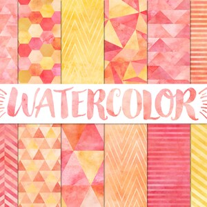 Pink Digital Watercolor Paper/ Pink, Coral, Orange, Yellow / Modern ...