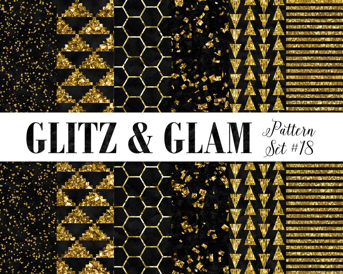 Black and Gold Digital Paper / Geometric Gold Scrapbook Paper / Digital ...