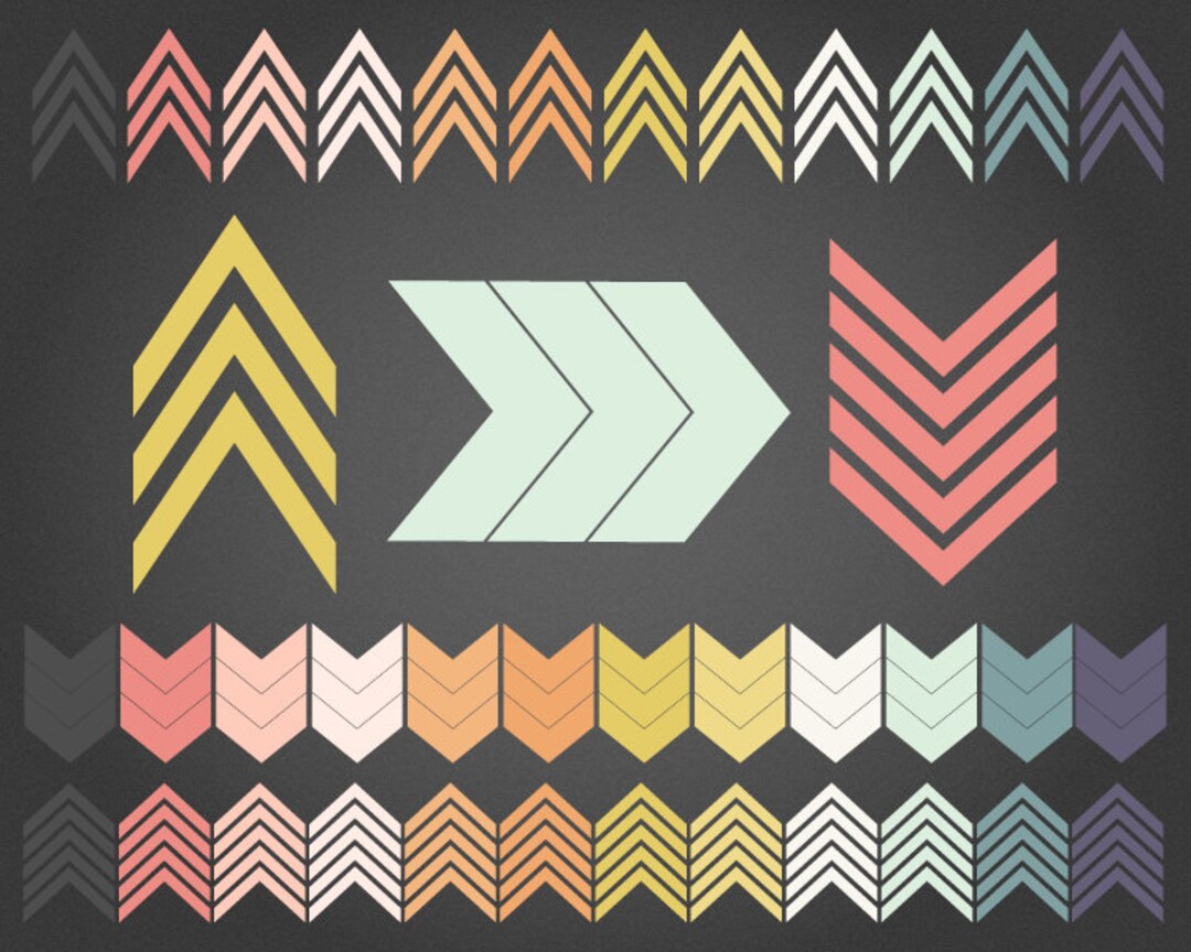 Chevron Clip Art Arrows // Pink, Grey, Mustard, Teal // Instant ...