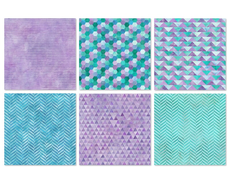 Watercolor Digital Paper / Purple Geometric Watercolor Paper / Modern ...