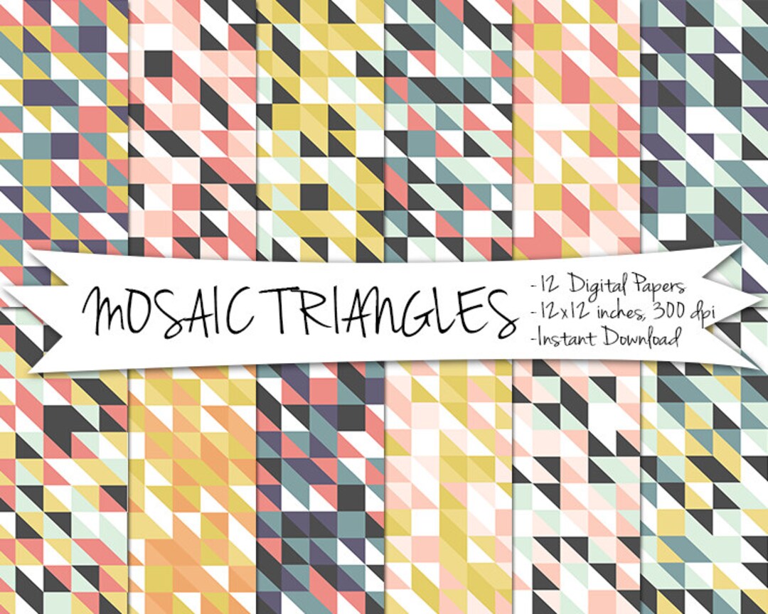 Geometric Digital Paper // Mosaic Triangle Printable Paper // Instant ...