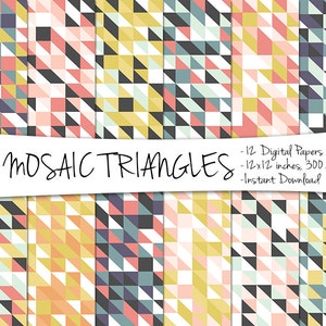 Geometric Digital Paper // Mosaic Triangle Printable Paper // Instant ...