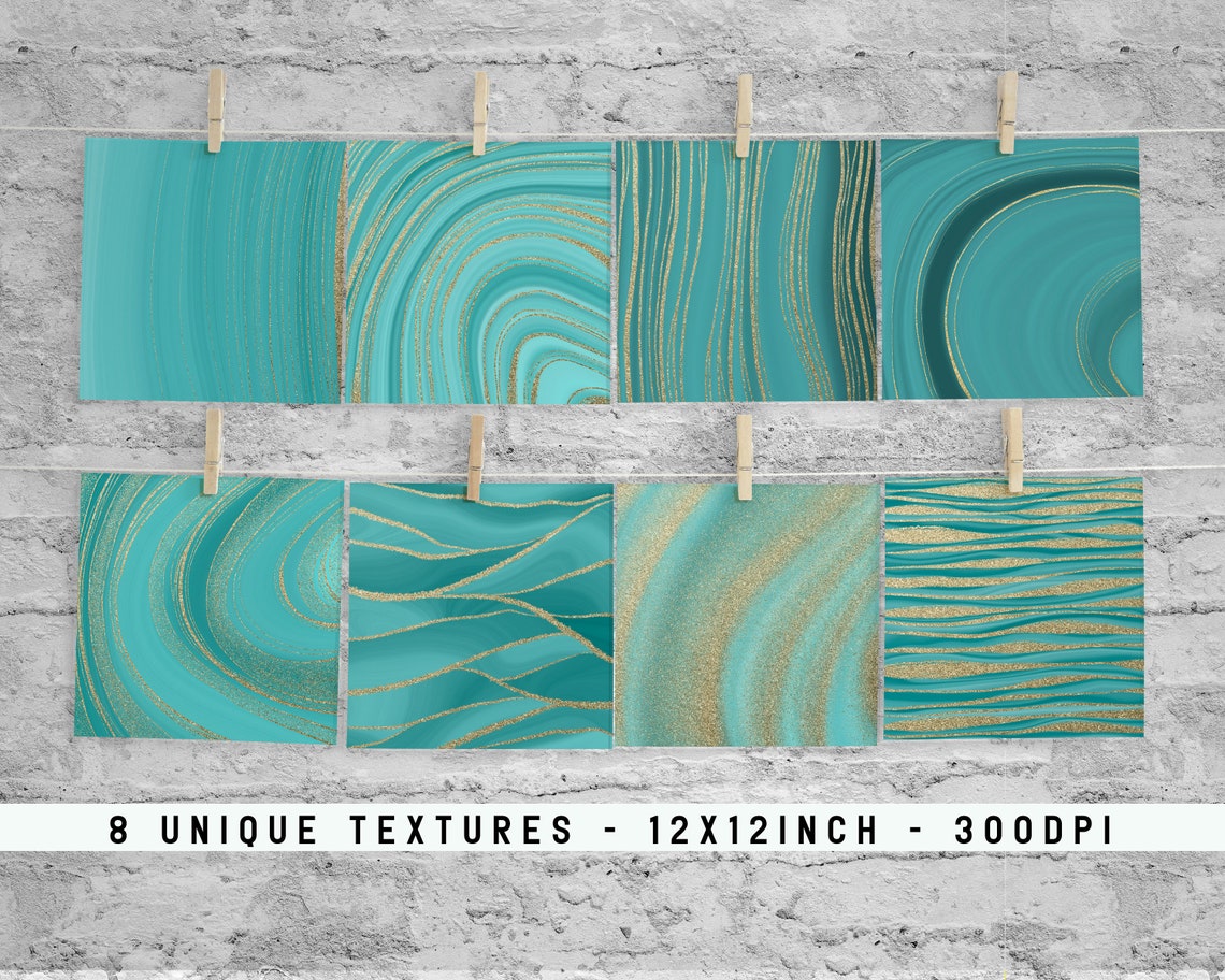 Turquoise Agate Digital Paper / Gold Agate Paper / Gold and Turquoise ...