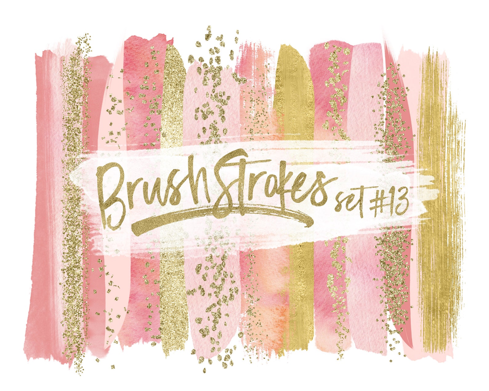 Pink and Gold Clipart / Gold Blush Brush Strokes / Gold Brush Strokes ...