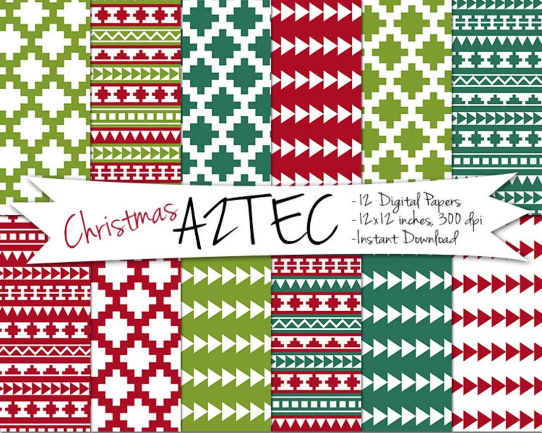 Aztec Digital Christmas Paper // Printable Christmas Paper // Tribal ...