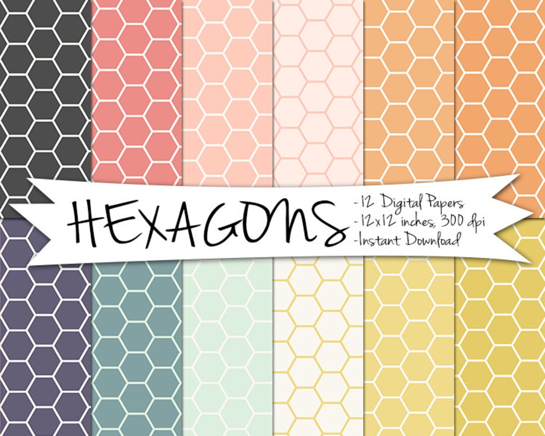 Hexagon Digital Paper // Geometric Paper // Pink, Mustard and Grey ...
