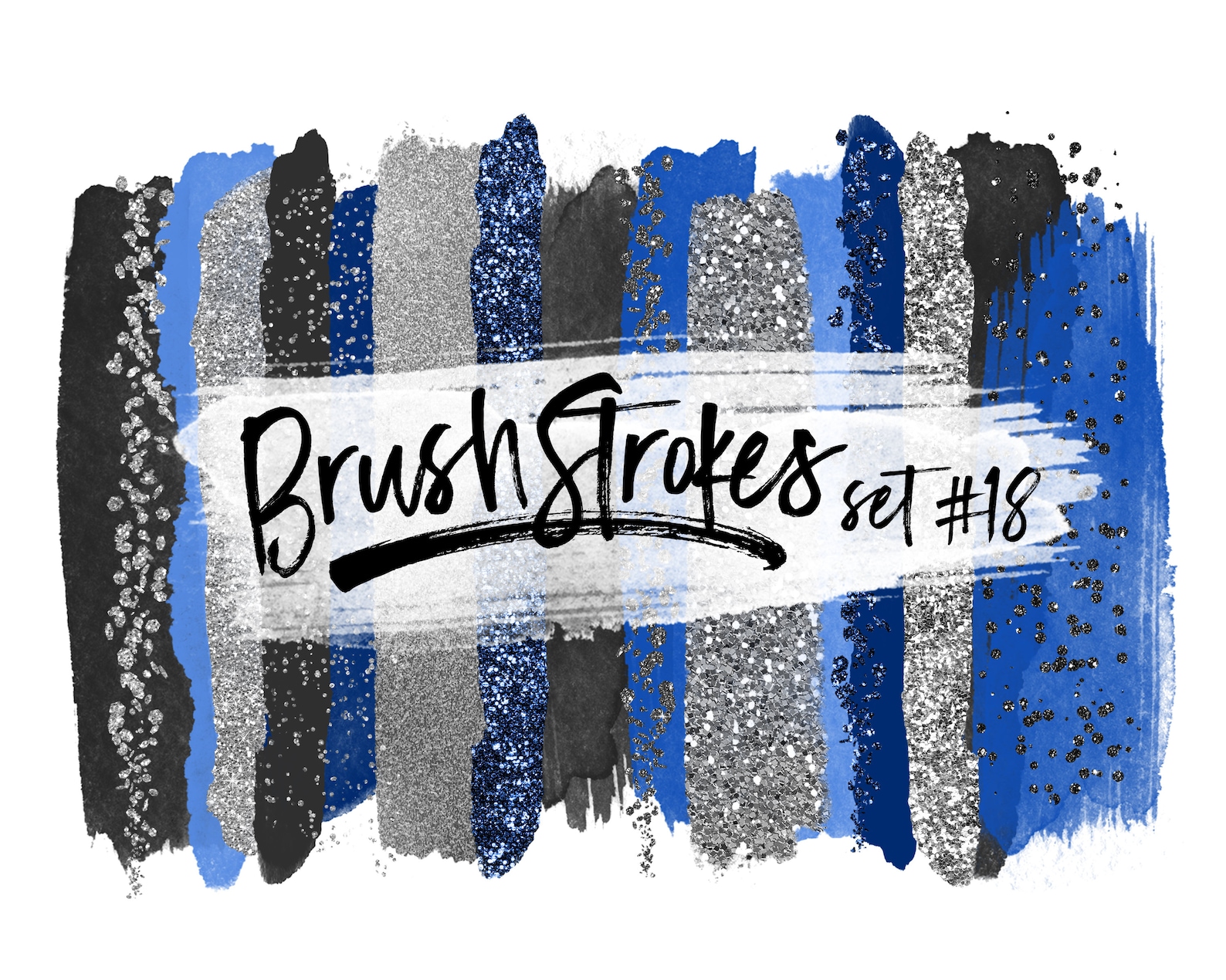 Blue Brush Strokes Clipart / Blue Brushstrokes PNG / Silver Brush ...