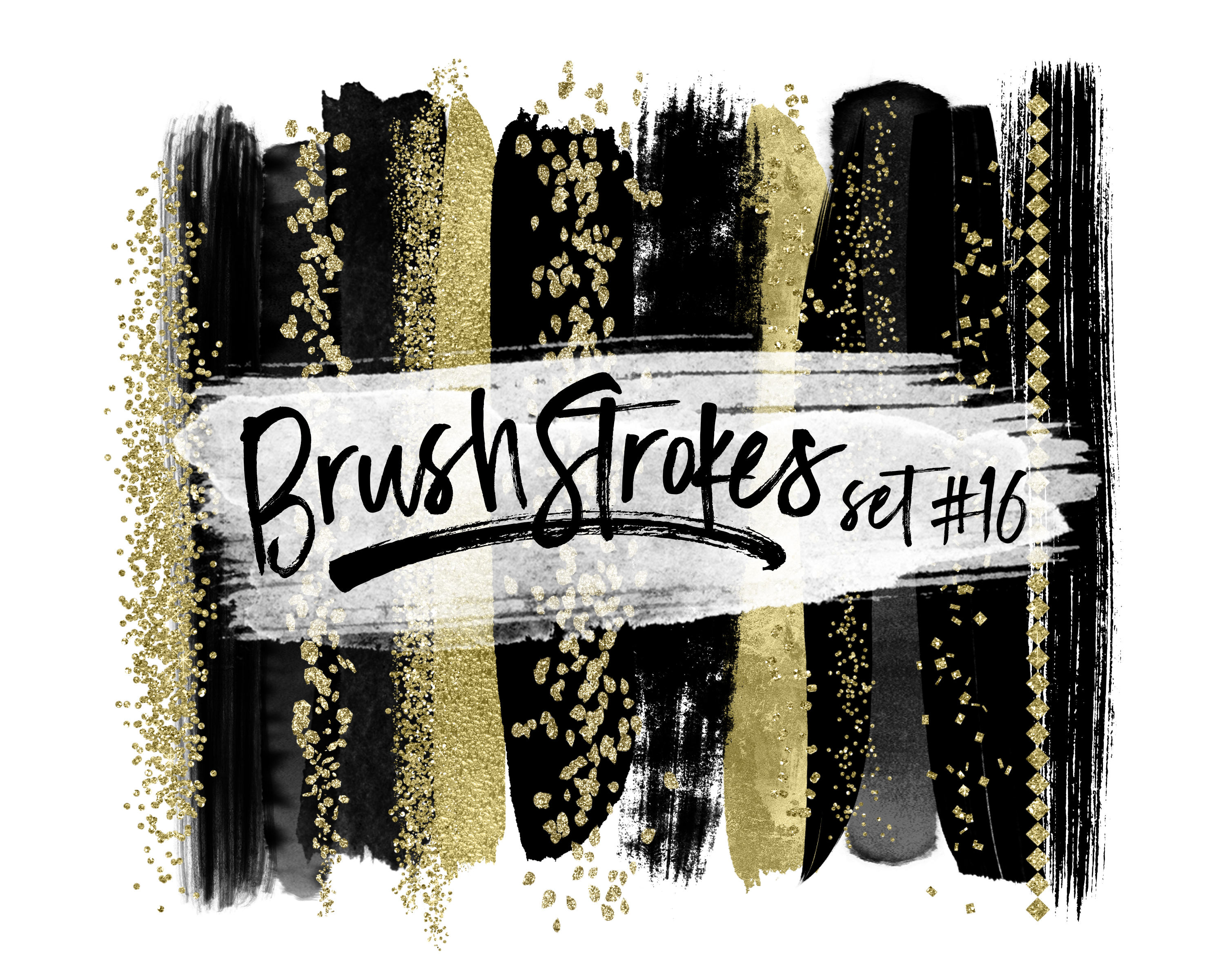 Black Brush Strokes / Gold Brush Strokes Clipart / Gold Foil Clipart ...