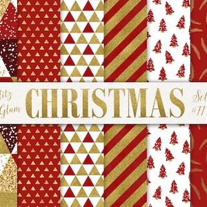 Red and Gold Christmas Digital Paper / Geometric Holiday Paper ...