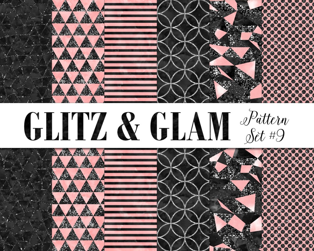 Black and Pink Digital Paper / Glamorous Patterns / Pink Watercolor ...