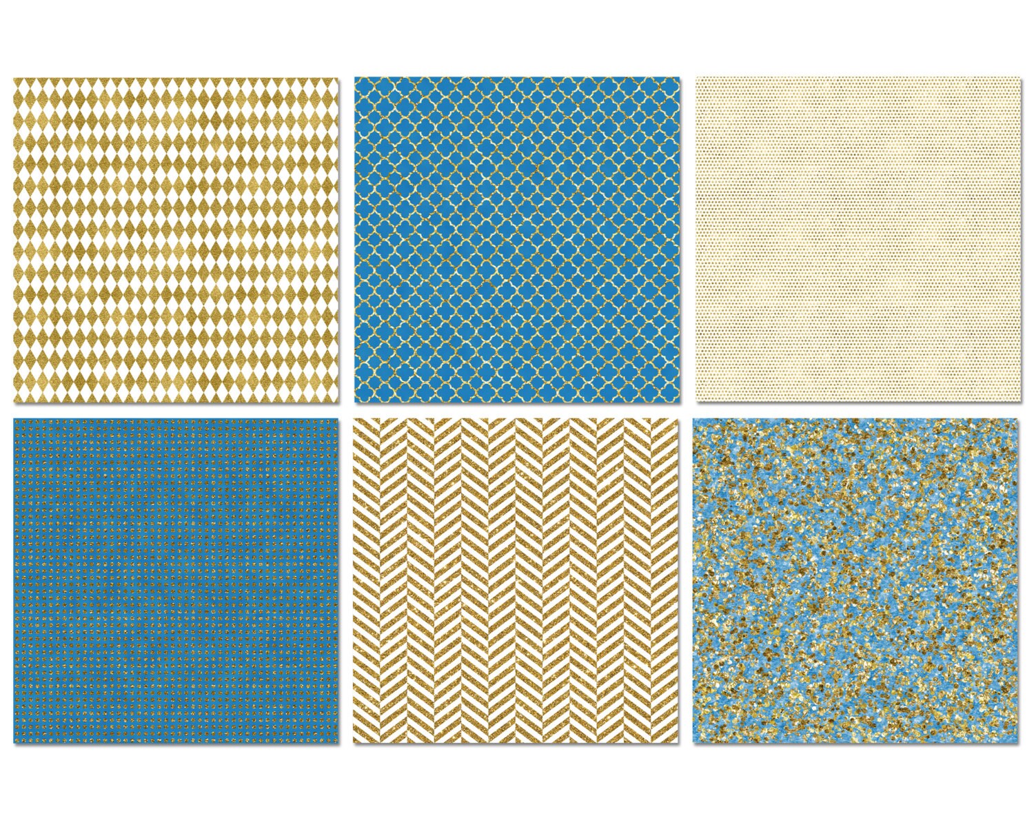 Blue and Gold Digital Paper / Gold Herringbone Digital Paper / Blue ...