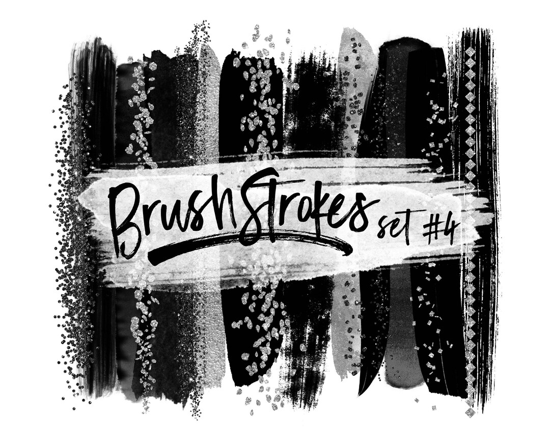 Black Watercolor Brush Strokes / Silver Brush Strokes Clipart / Black ...