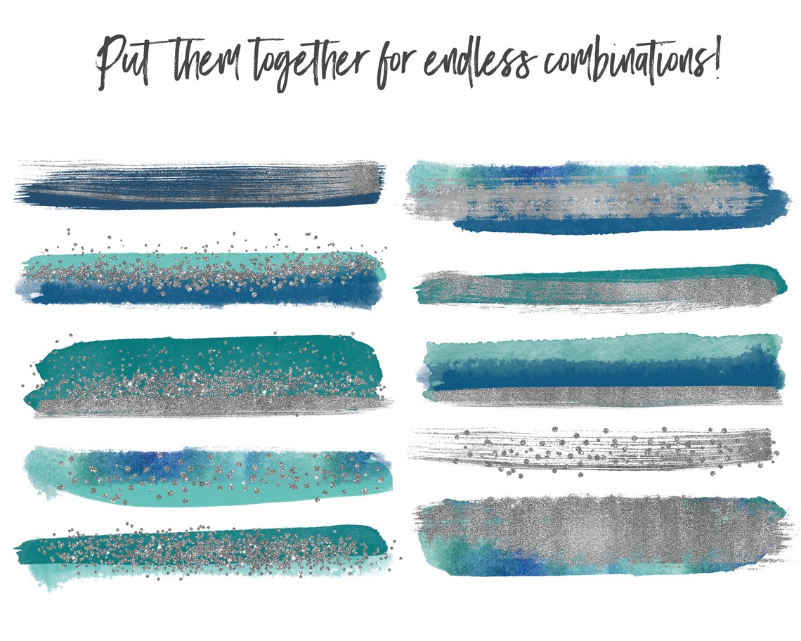 Blue Watercolor Clipart / Blue Brush Strokes / Teal Brush - Etsy