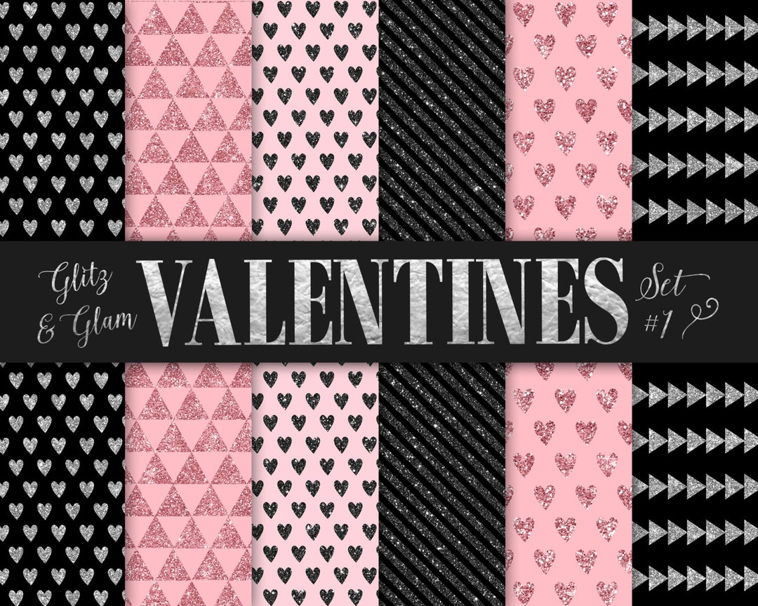 Valentines Digital Paper / Pink Glitter Digital Paper / Valentines Day ...