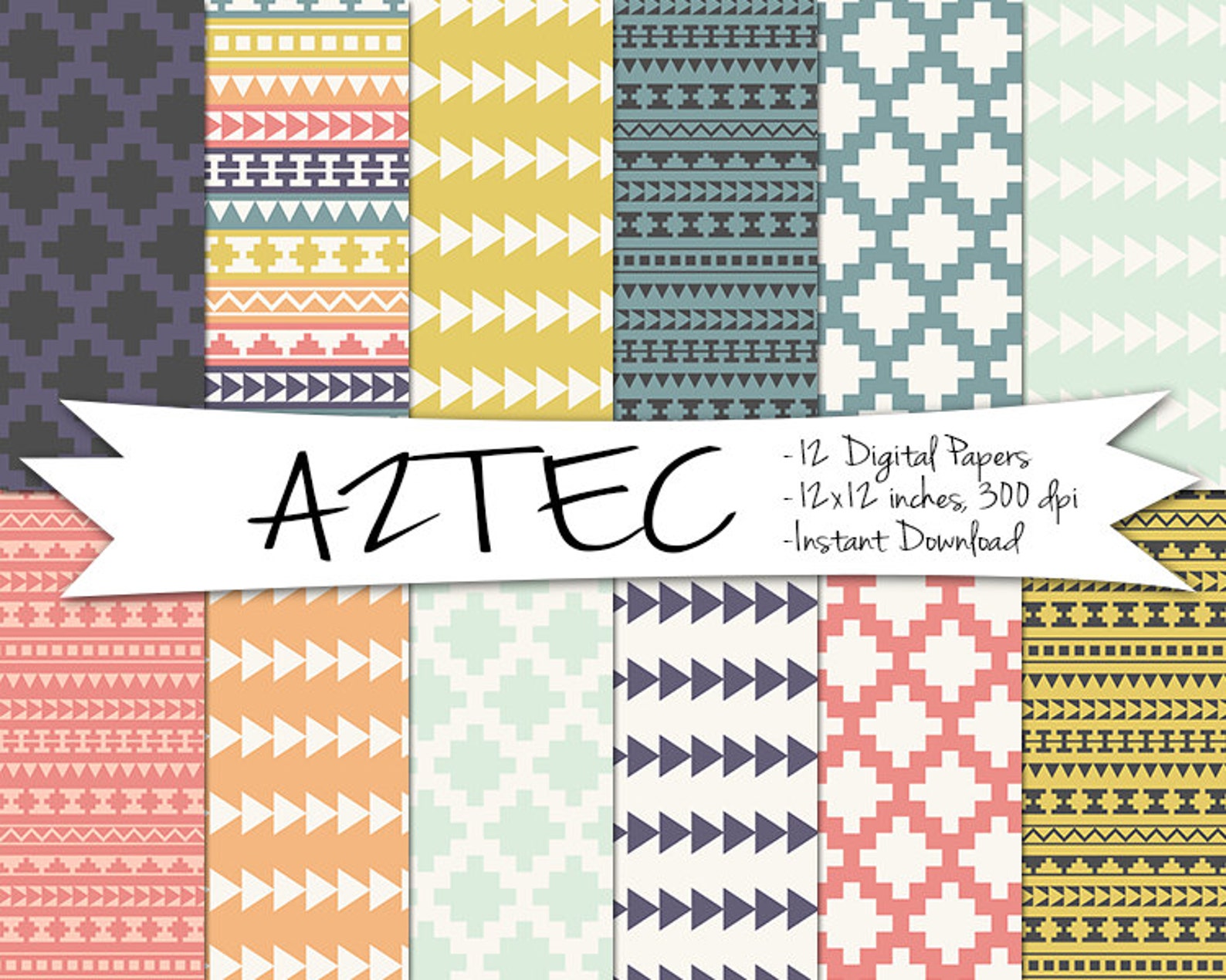Aztec Digital Paper // Tribal Digital Paper // Printable Paper ...