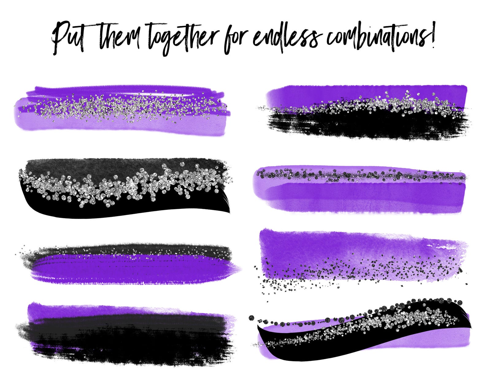 Purple Brushstrokes Clipart / Glitter Brush Strokes Clip Art / Digital ...